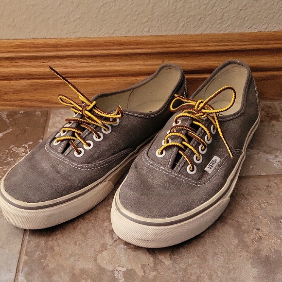 Vans | Shoes | Vans Gray Canvas Sneakers With Yellow Laces | Poshmark
